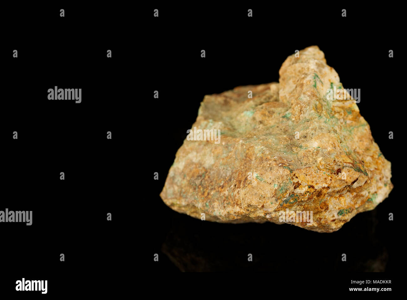 Malachite copper carbonate hydroxide mineral ore isolated on black ...