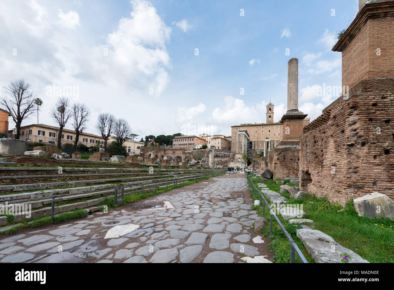 Horizontal picture of stone streets of the ancient Roman Empire in Rome ...