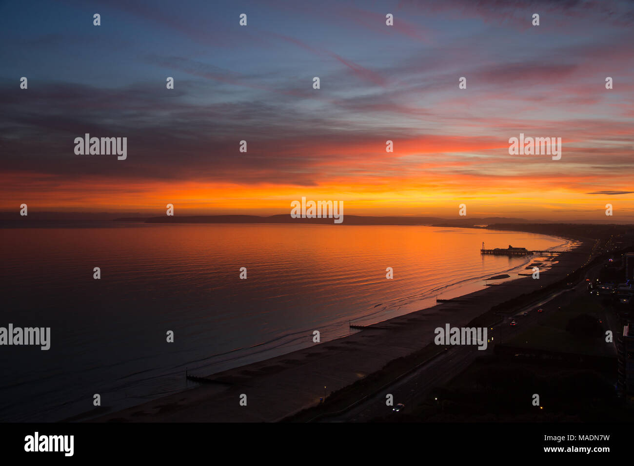 Bournemouth bay and pier with sunset sky Stock Photo - Alamy