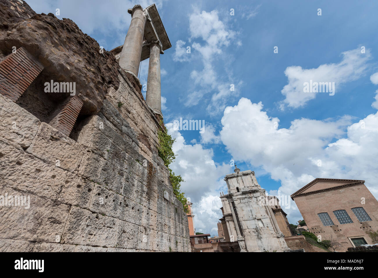Wide angle picture of great wall and ruins from the Roman Empire ...