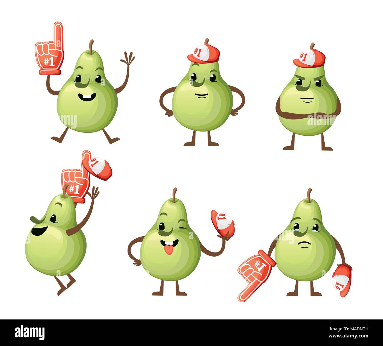 Set of cartoon Illustration of a Pear. Cute pear mascot. Different ...