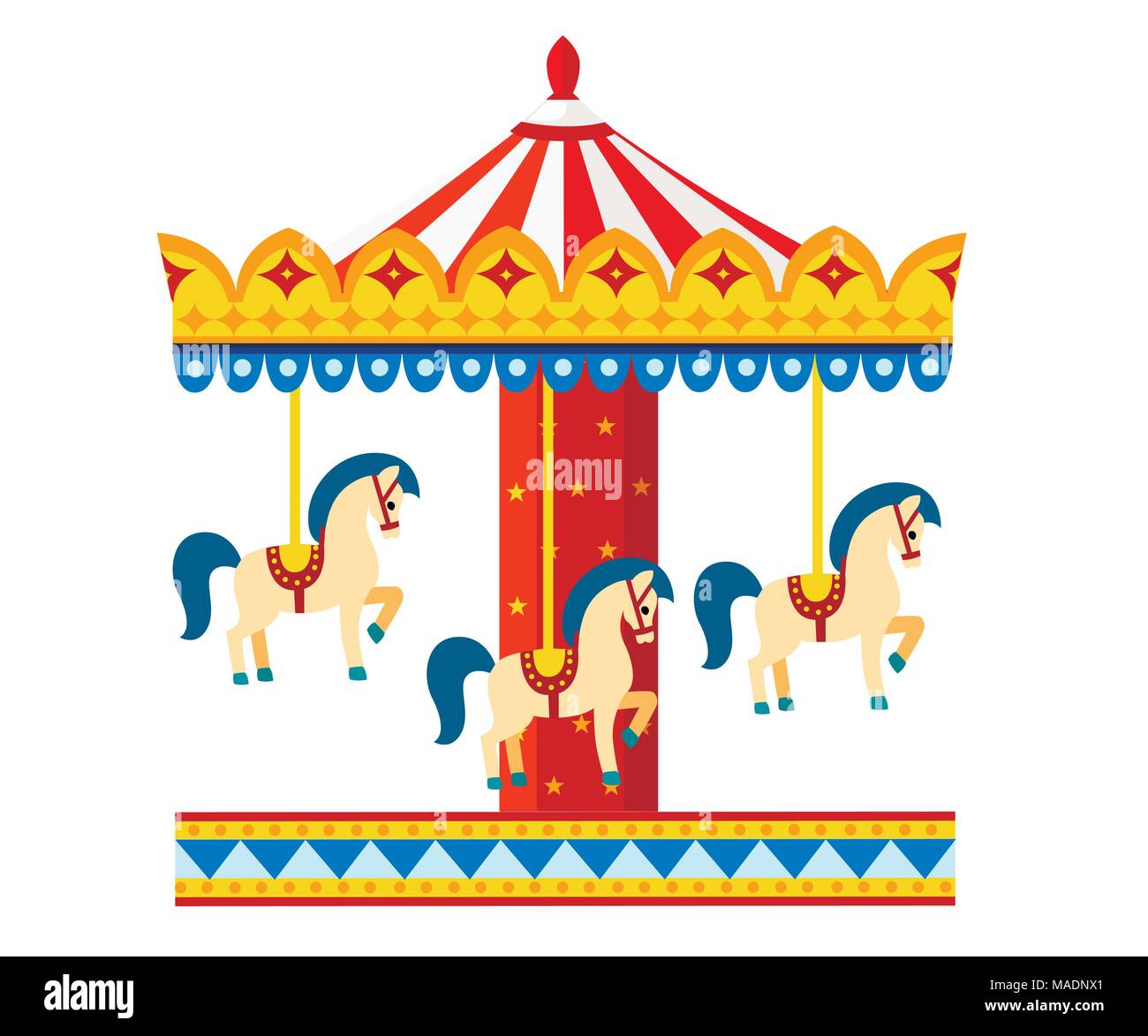 Colorful carousel with horses. Amusement park concept. Vector ...