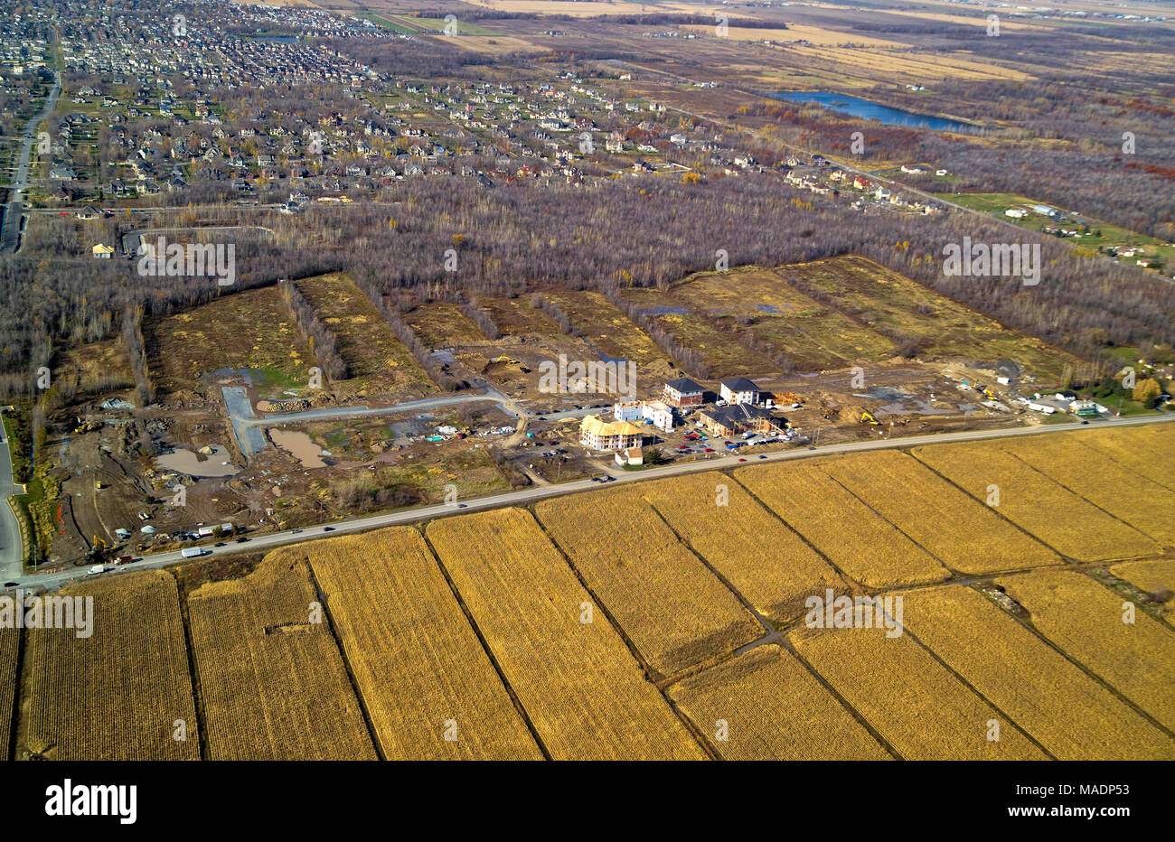 Aerial view of typical residential neighbourhood in construction along ...