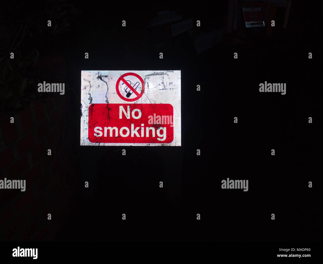 street sign construction night time no smoking red and white; essex ...