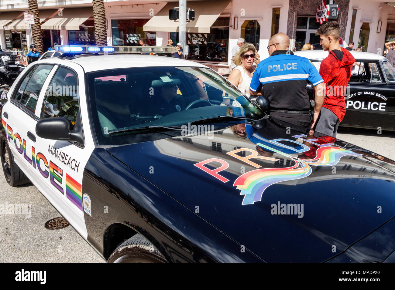 Miami Beach Florida,Veterans Day,parade staging area,police car,man men ...