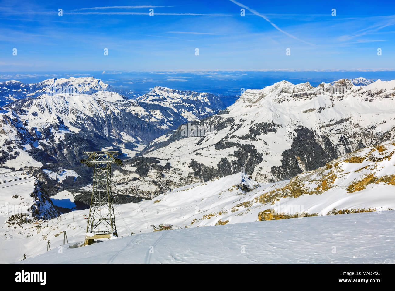 A wintertime view from Mt. Titlis in Switzerland. The Titlis is a ...