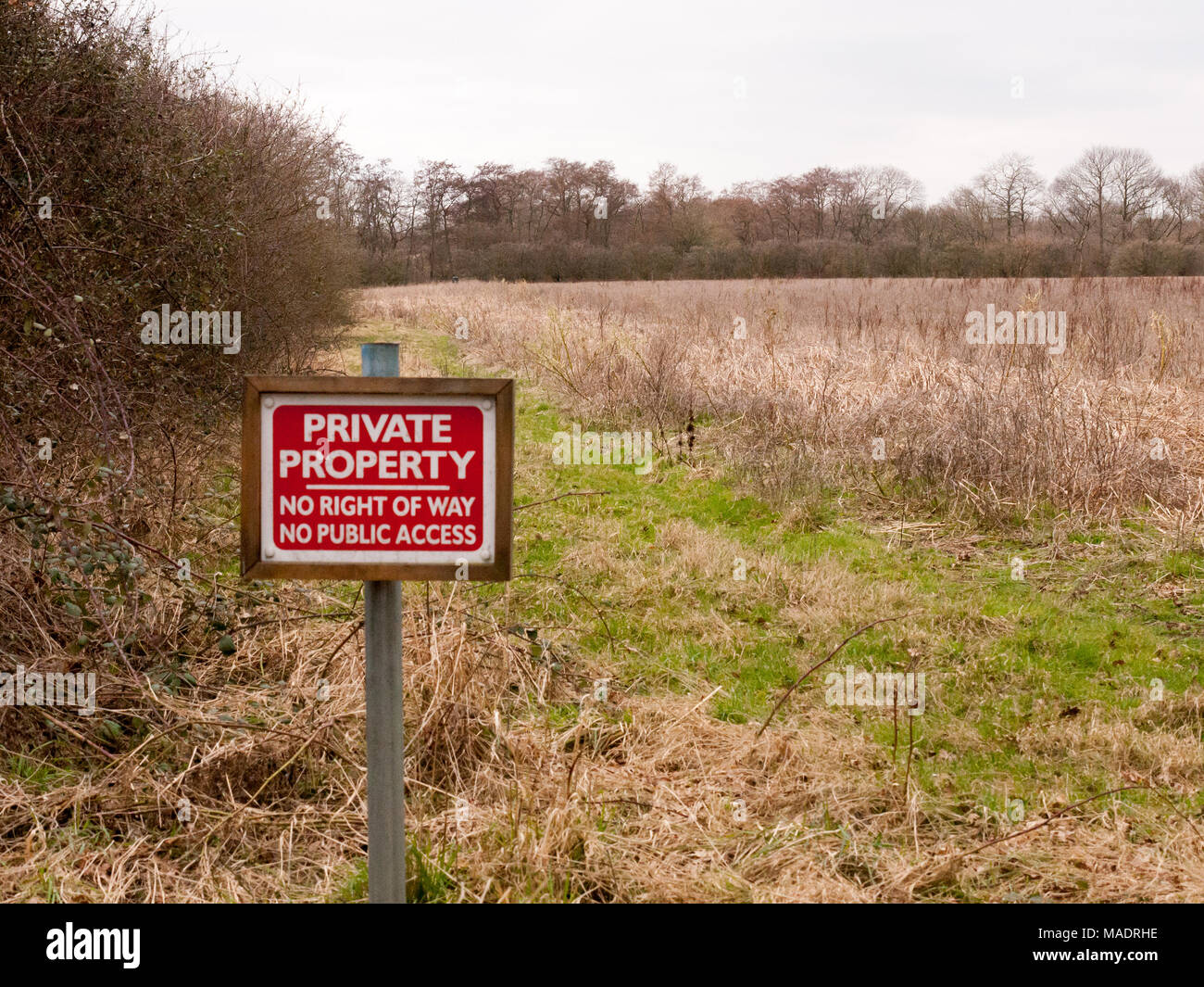 red wooden private property sign farm land no right of way no public ...