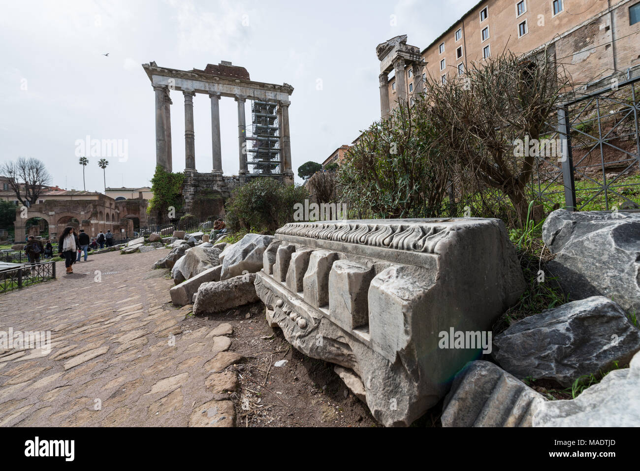 ROME, ITALY, MARCH 07, 2018: Horizontal picture of broken stones of the ...