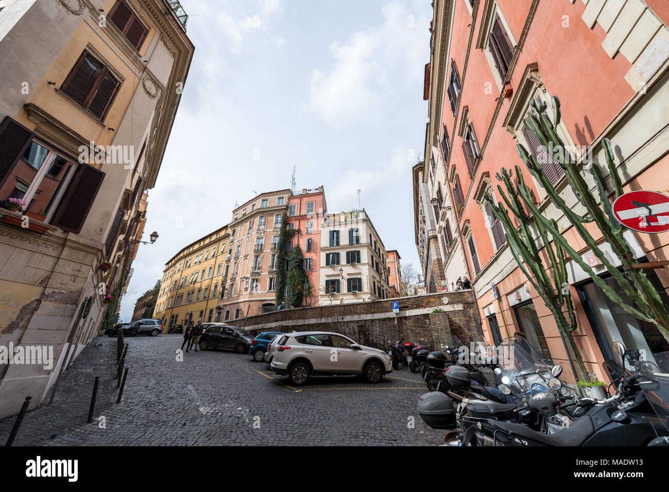 ROME, ITALY, MARCH 07, 2018: Wide angle picture of a street with ...