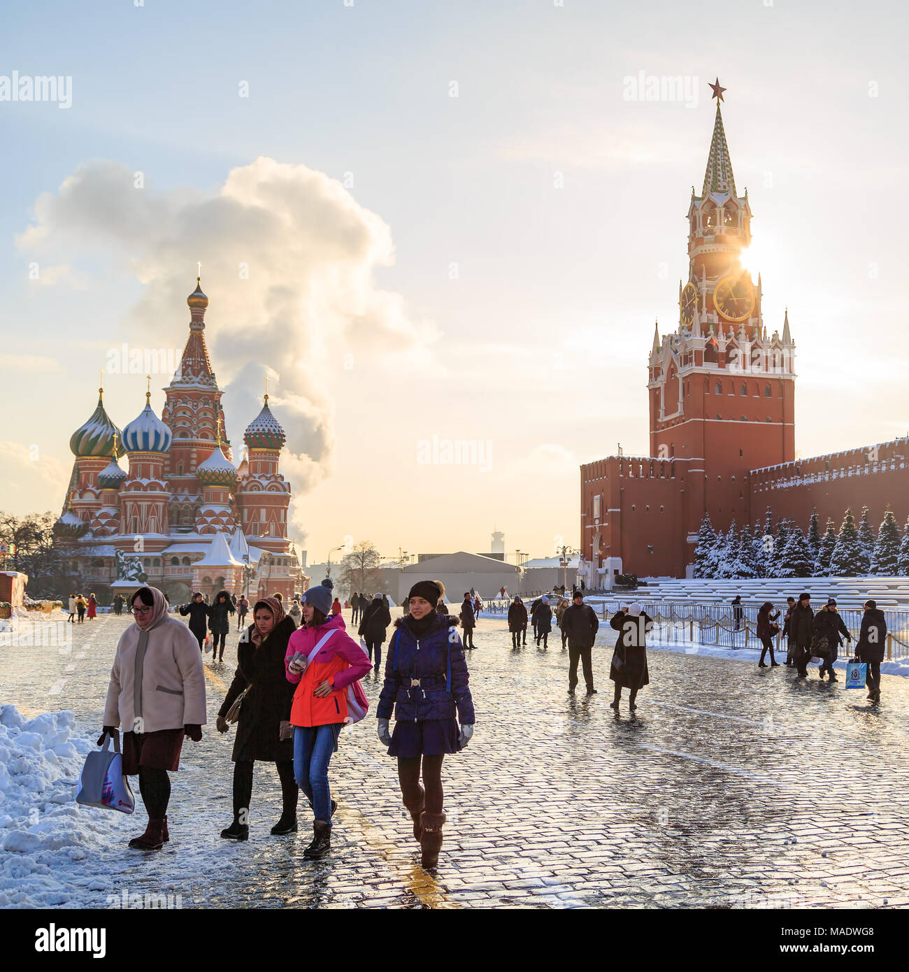 MOSCOW, RUSSIA, FEBRUARY 01, 2018: Tourists from different countries ...