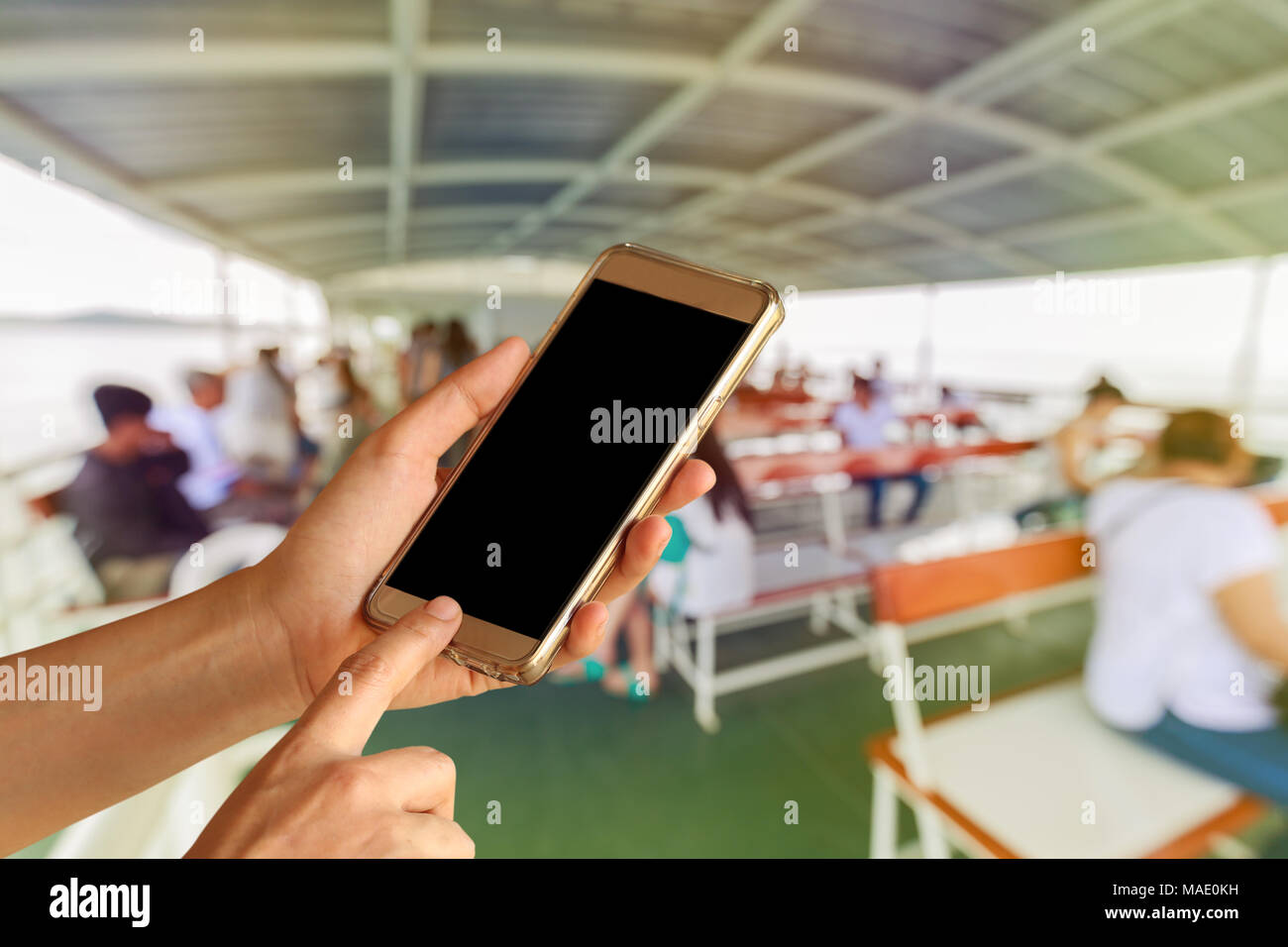 woman hand holding and touch screen of smartphone,tablet,cell phone ...