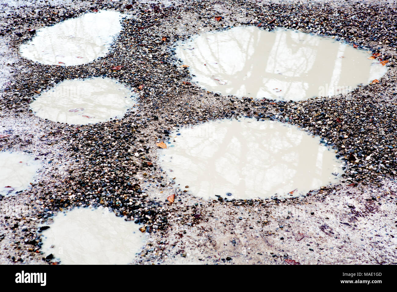 closeup of several puddles and pebbles Stock Photo - Alamy