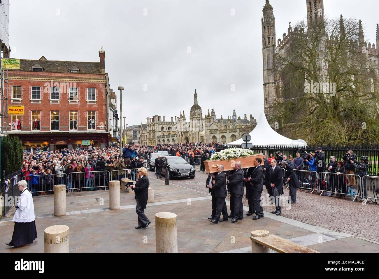 Cambridge, Britain. 31st Mar, 2018. The coffin of British physicist ...