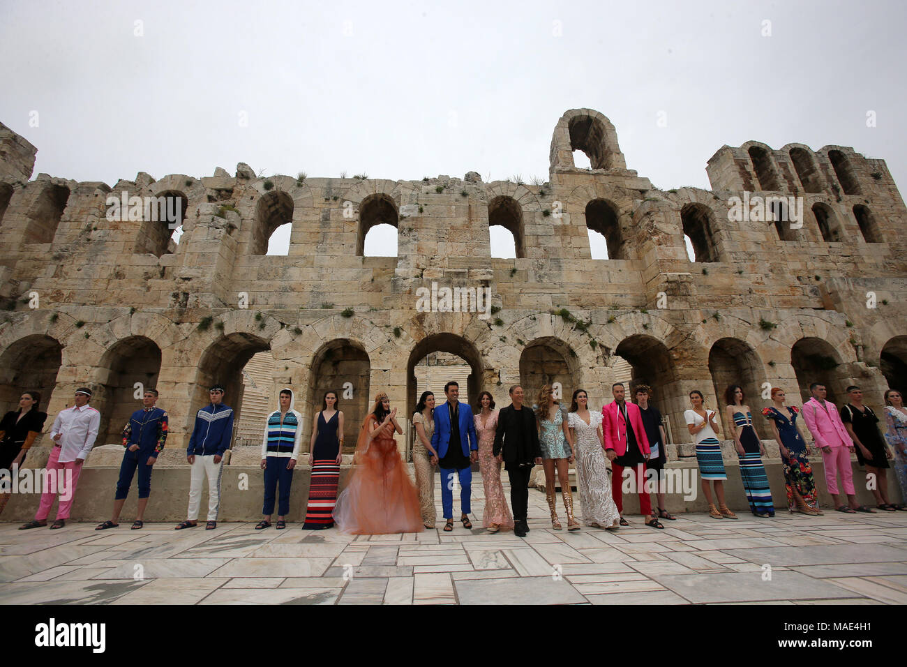 Athens, Greece. 31st Mar, 2018. Models present creations of the haute ...