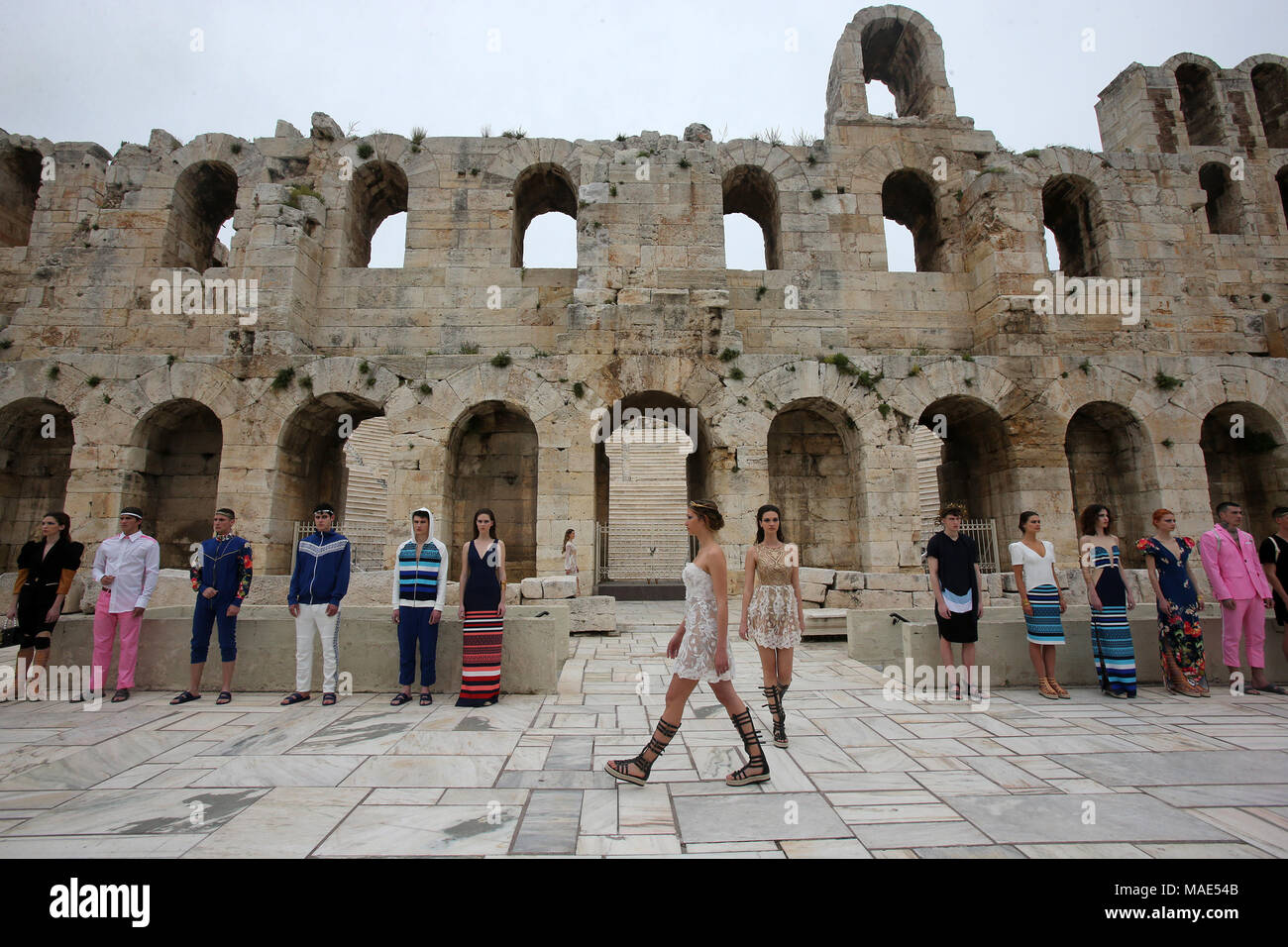 Athens, Greece. 31st Mar, 2018. Models present creations of the haute ...