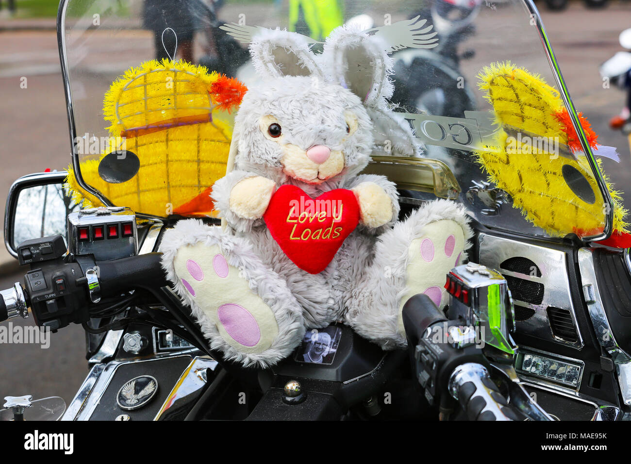 More than 1000 motorbikes many in fancy costumes such as Easter Bunnies ...
