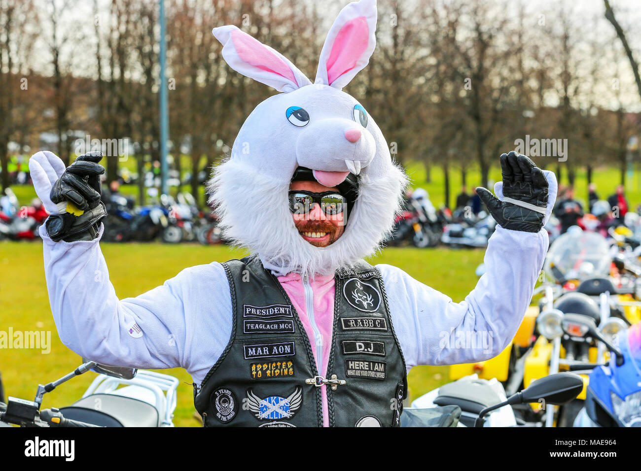 More than 1000 motorbikes many in fancy costumes such as Easter Bunnies ...
