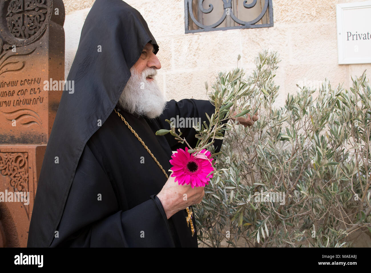 Jerusalem, Israel. 1st April, 2018. A high Armenian priests carrying a ...