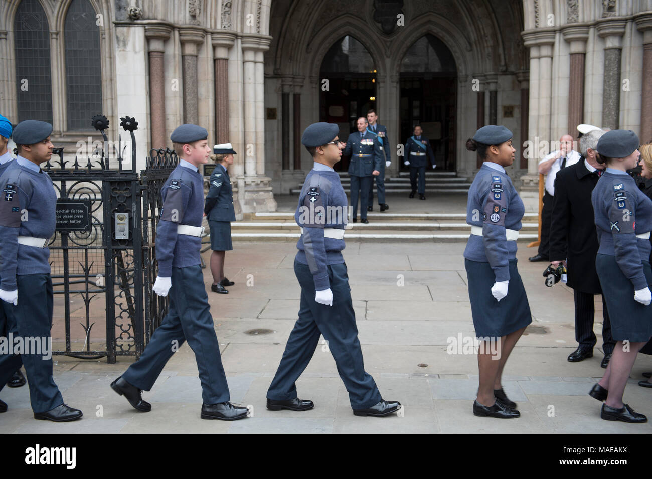 Royal Courts of Justice, London, UK. 1 April 2018. The RAF100 Baton ...