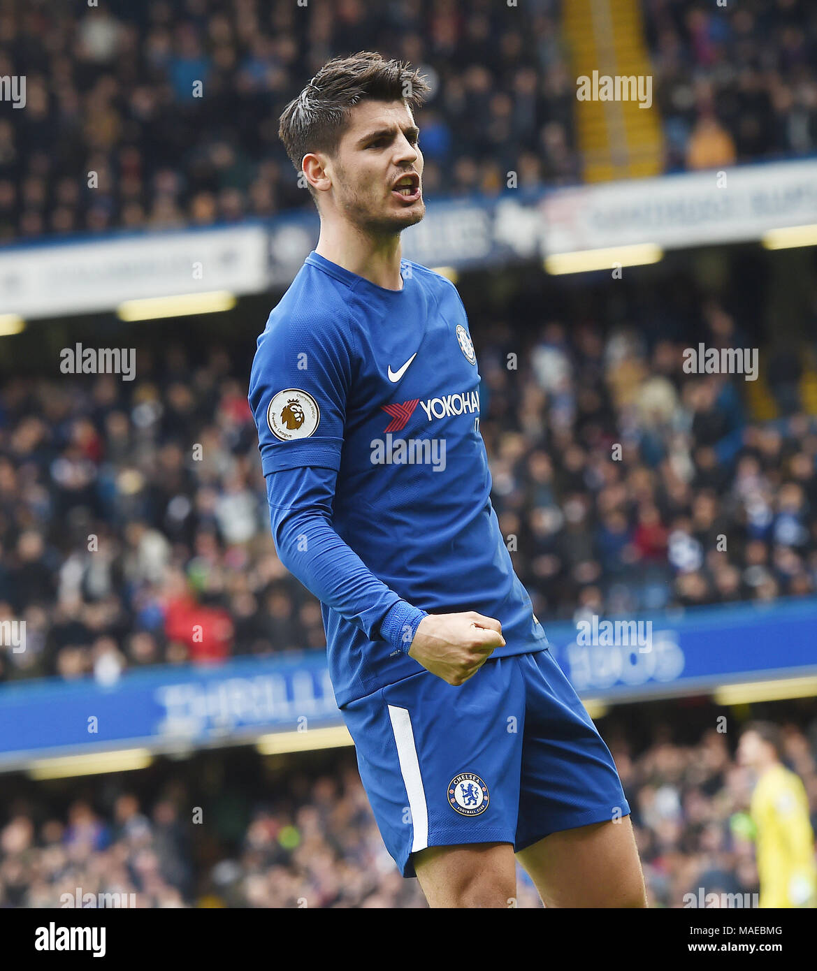 Alvaro Morata seen scoring and celebrating the first goal during the ...