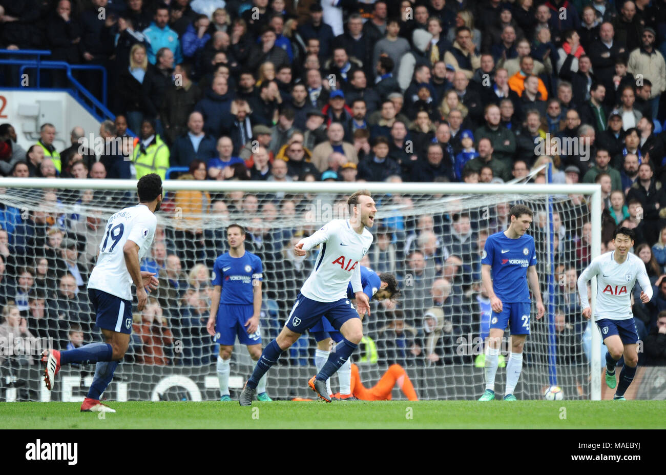 Christian Eriksen of Tottenham seen scoring and celebrating a goal ...