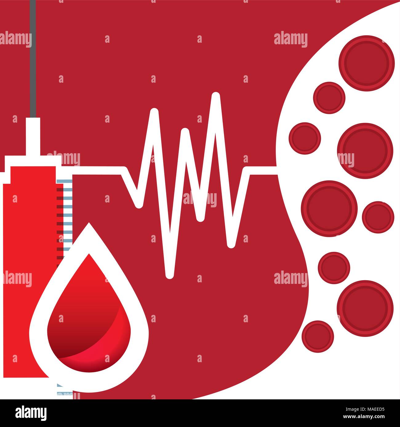 blood donation day - syringe drop pulse rate and cells vector ...