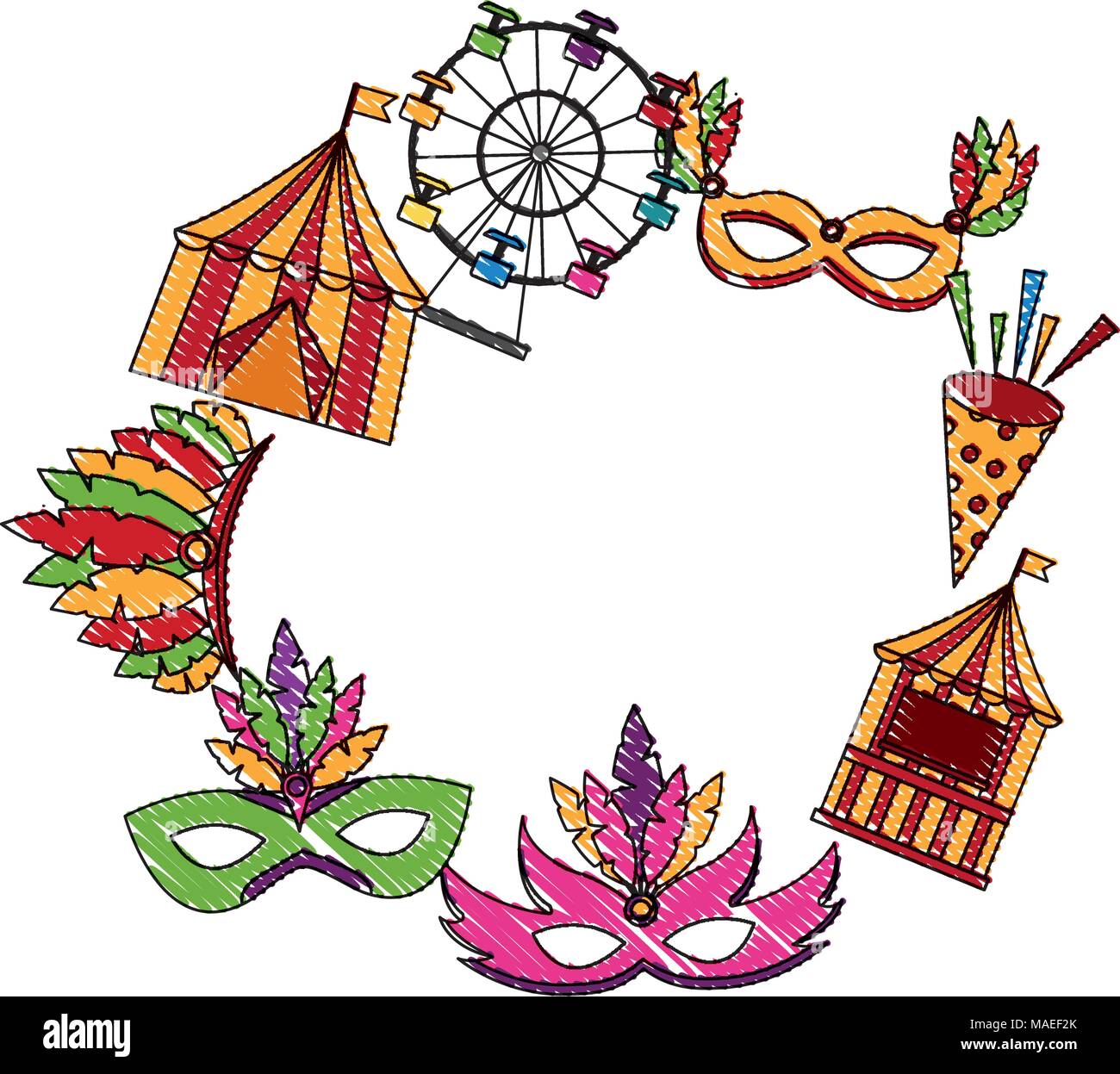 circular frame carnival elements vector illustration design Stock ...