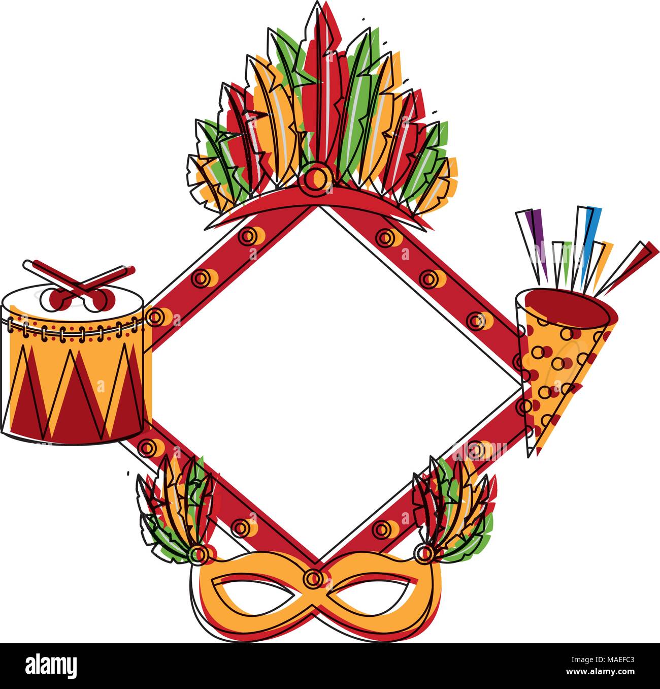 diamond frame with carnival elements vector illustration design Stock ...