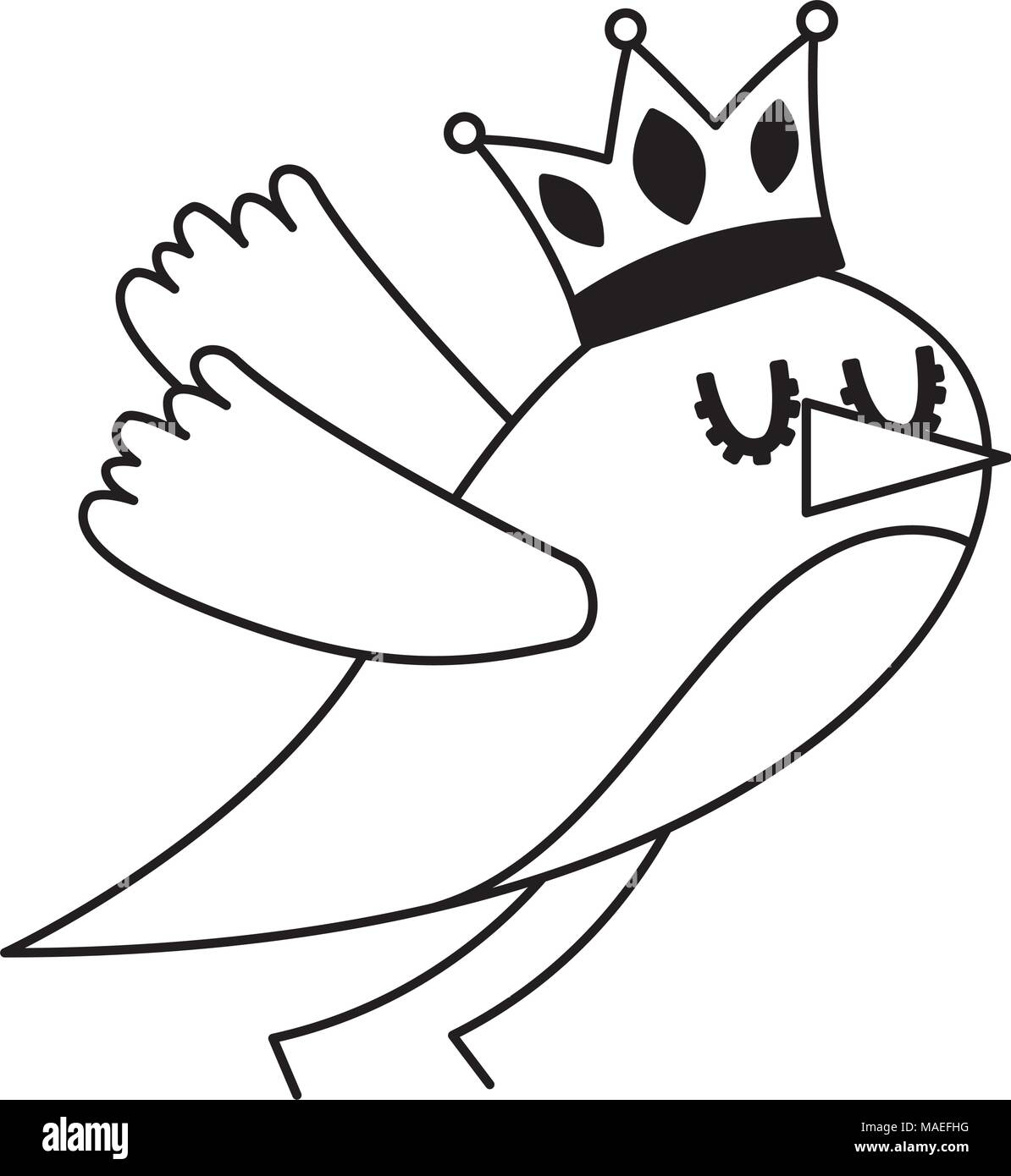 cute cartoon bird with crown character vector illustration Stock Vector ...