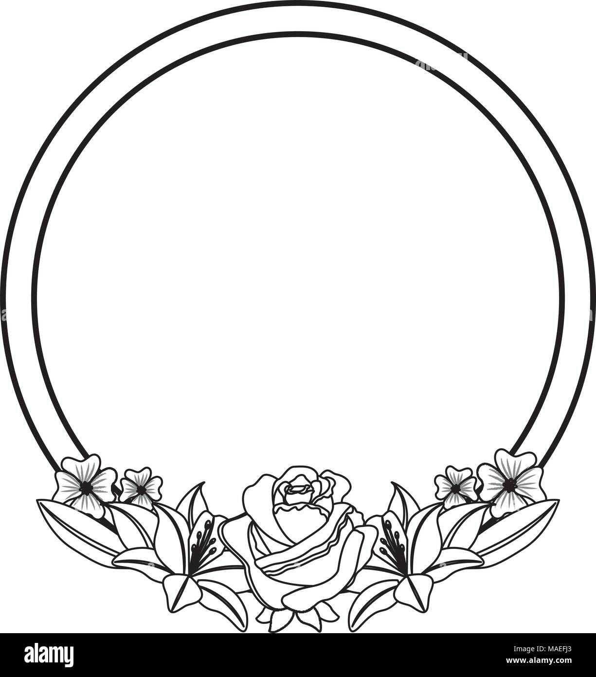 round label flowers branches decoration vector illustration Stock ...