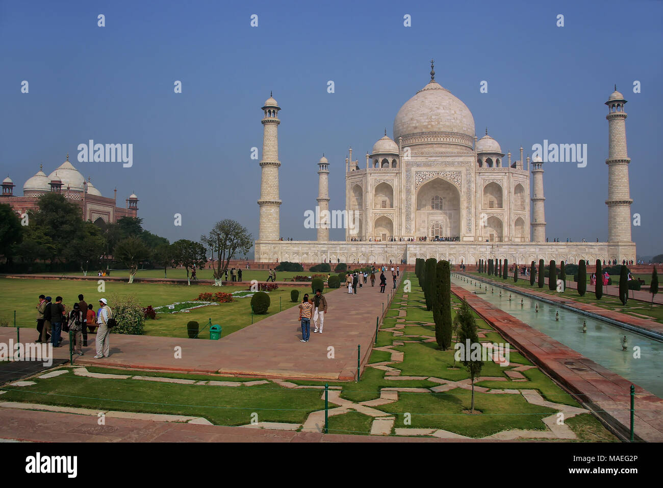 Taj Mahal with charbagh garden in Agra, Uttar Pradesh, India. It was ...