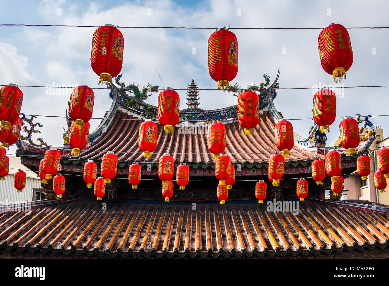 Roof Top view from Taiwanese Dao Temple and Red Lantern Stock Photo - Alamy
