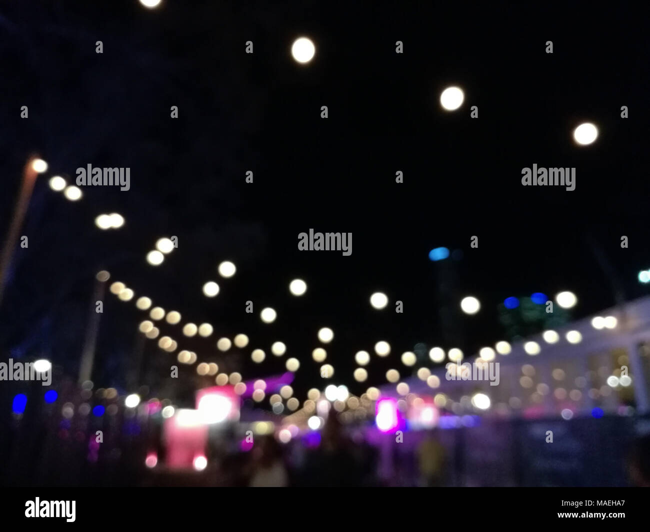 Defocused scene of decorative hanging light lantern on the sky Stock ...
