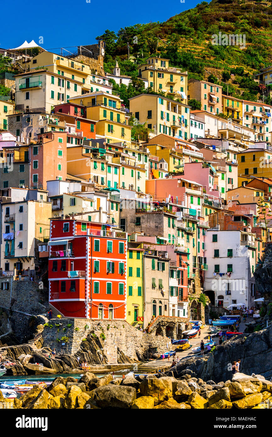 Riomaggiore Cinque Terre National Park Liguria Italy Unesco Stock
