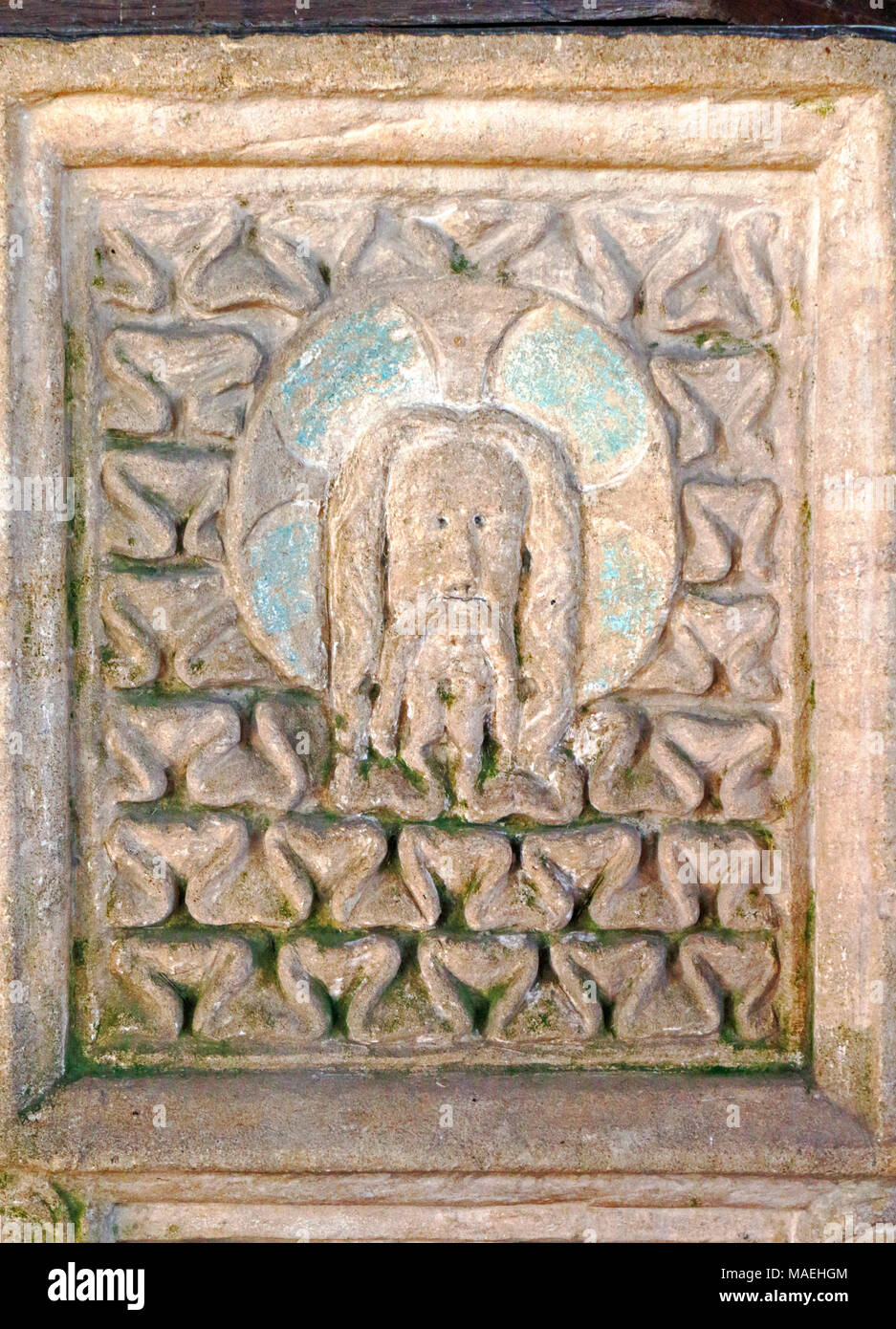 East panel detail from the late 14th century font in the Church of St ...