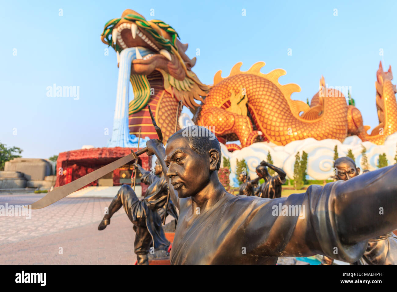 Bronze statue of Shaolin warriors monk at Dragon descendants museum ...