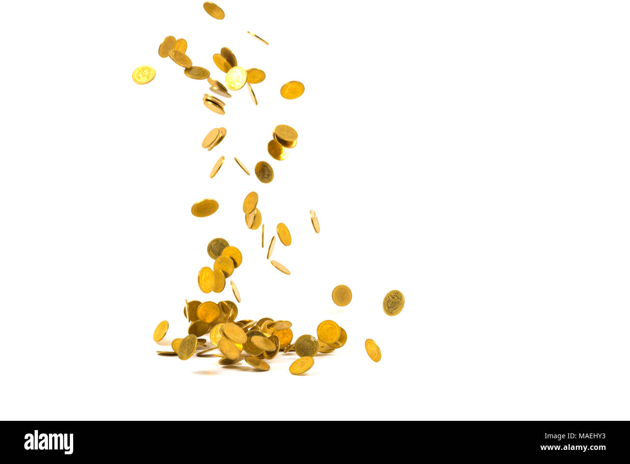 Falling gold coins money isolated on the white background, business ...