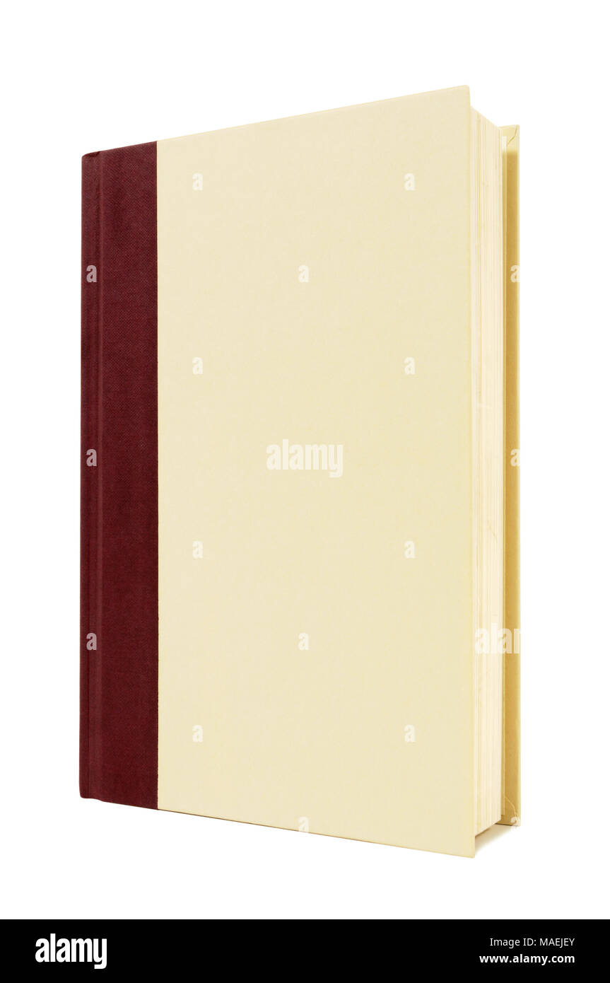 Cream and maroon hardback book standing upright isolated on a white ...