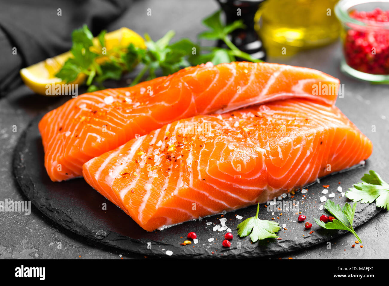 Salmon. Fresh salmon fish. Raw salmon fish fillet Stock Photo - Alamy
