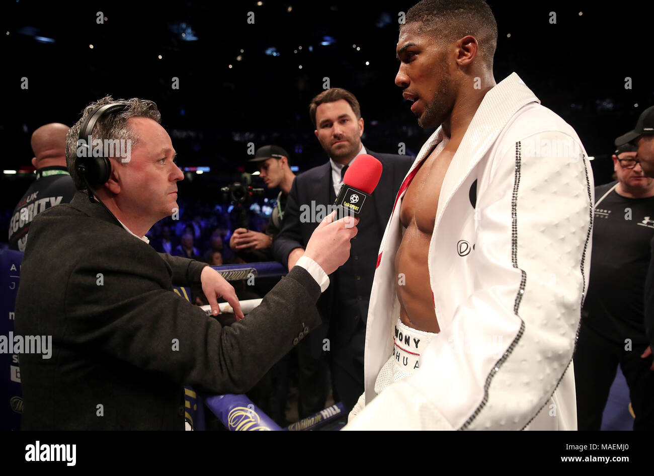 Anthony Joshua is interviewed by talkSport after victory over Joseph ...