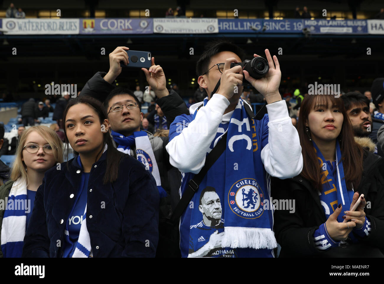 Chelsea fans in the stands during the Premier League match at Stamford ...