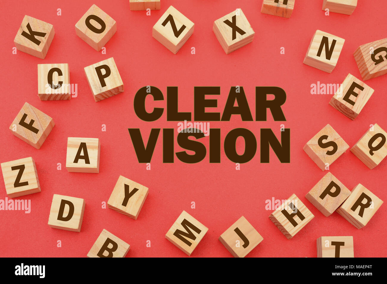 Clear Vision with wooden word blocks scattered around Stock Photo - Alamy