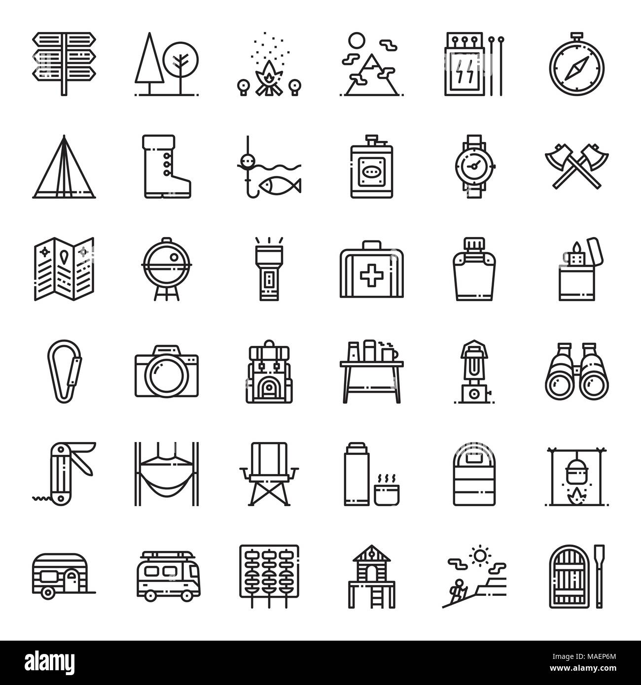 Camping outline icon set, business concept, isolated on white ...