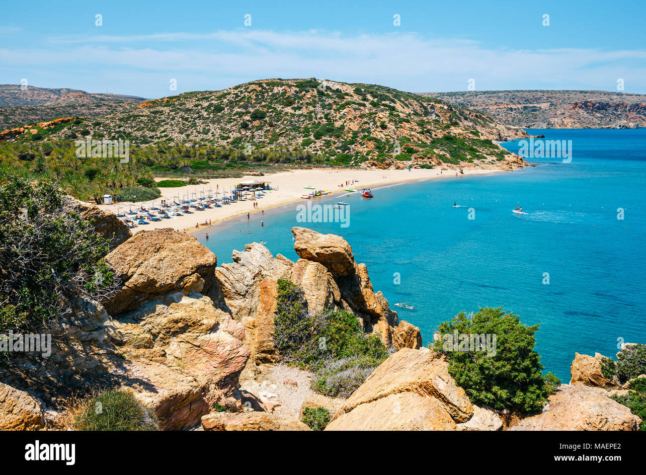Famous beach at Vai with beautiful palm forest on east Crete, Greece ...