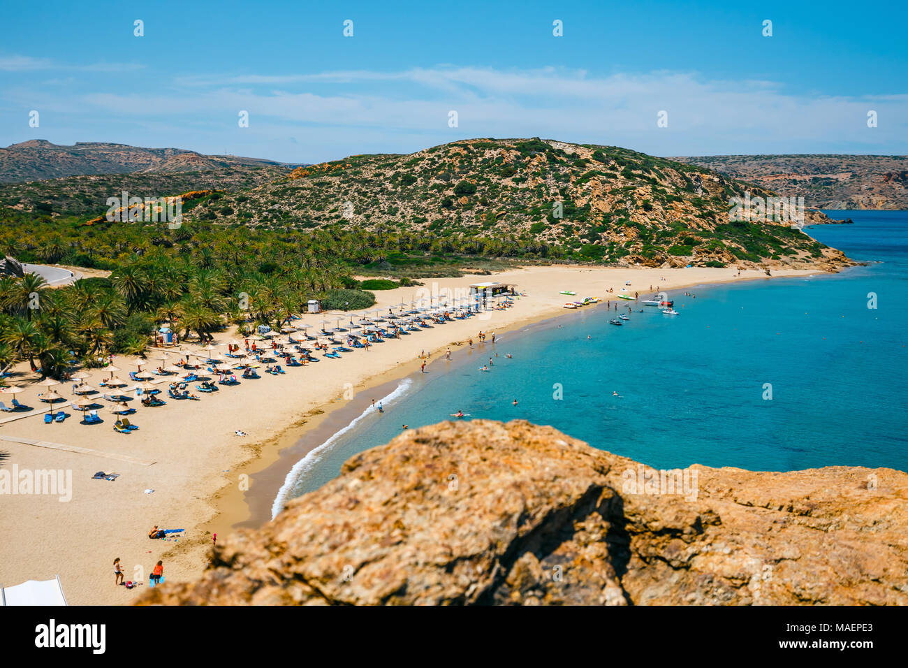 Famous beach at Vai with beautiful palm forest on east Crete, Greece ...