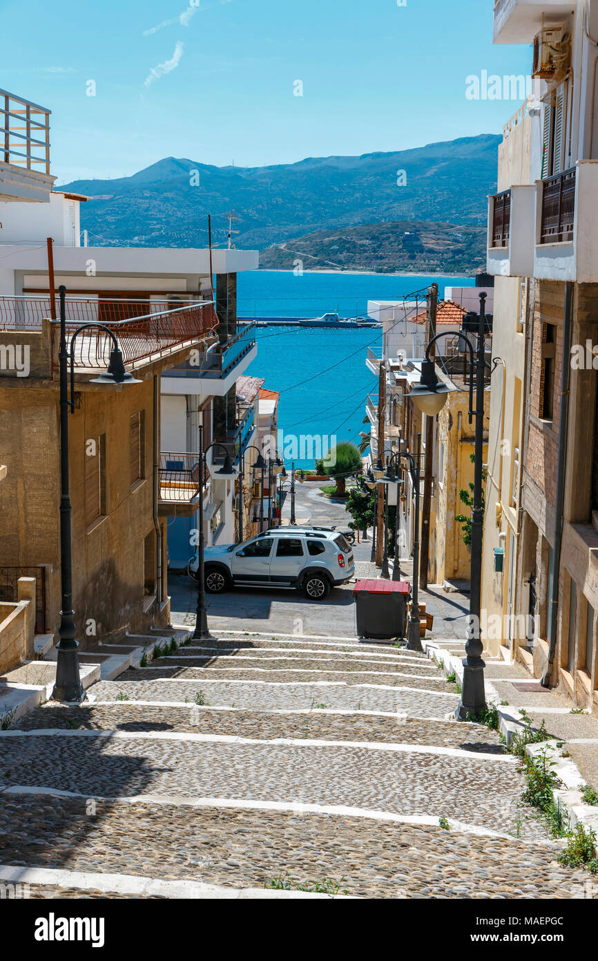 Street with steps in Sitia town, Crete island, Greece Stock Photo - Alamy