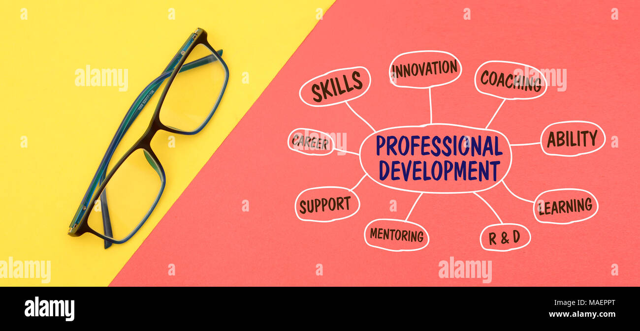 Professional Development Chart Drawing with eyeglass Stock Photo - Alamy