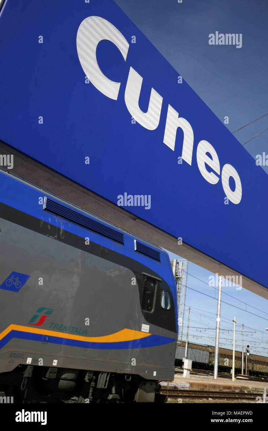 Italian railways Hitachi-built Vivalto double-decker train waiting at ...