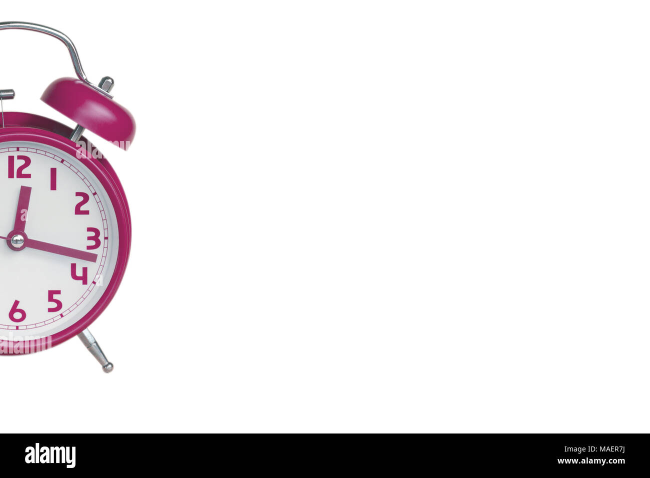 A half past of pink retro alarm clock on white background Stock Photo ...