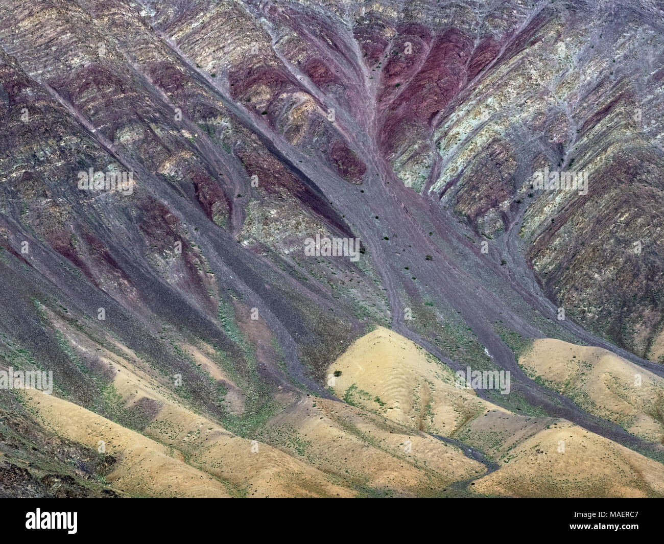Bright unusual slope of the mountain: the alternation of inclined ...